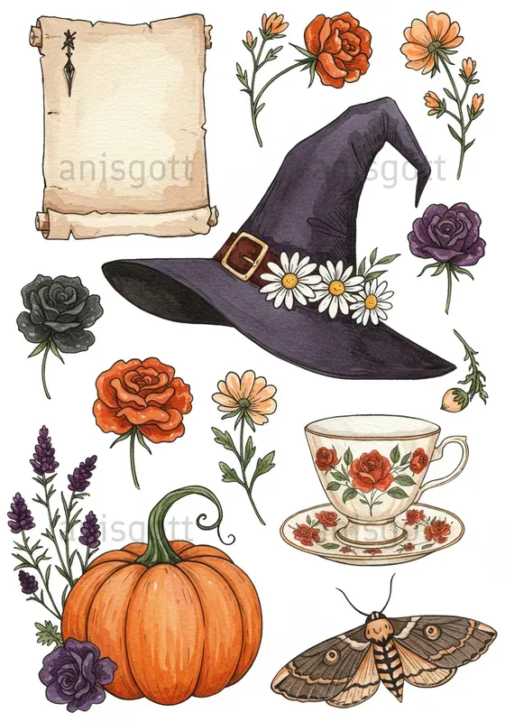 Spooky Cottagecore Halloween Clipart Sets Imagen Prompt | PromptBase