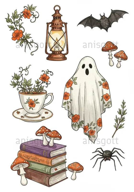 Spooky Cottagecore Halloween Clipart Sets Imagen Prompt | PromptBase