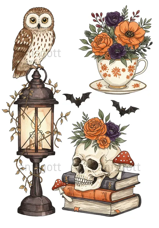 Spooky Cottagecore Halloween Clipart Sets Imagen Prompt | PromptBase