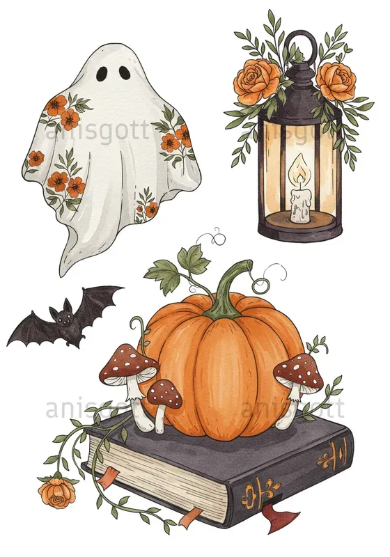 Spooky Cottagecore Halloween Clipart Sets Imagen Prompt | PromptBase