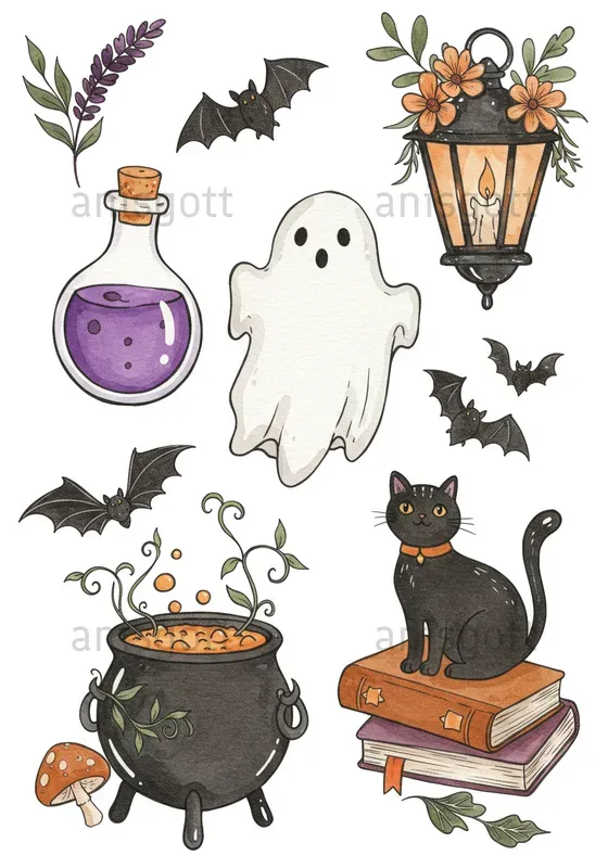 Spooky Cottagecore Halloween Clipart Sets Imagen Prompt | PromptBase