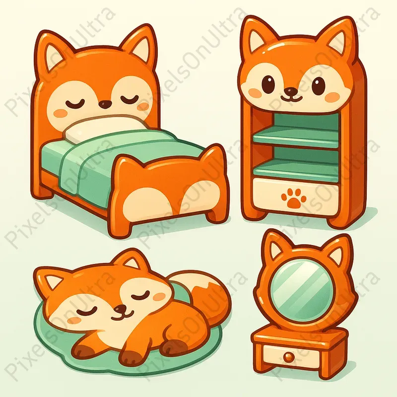 2D Game Chibi Bedroom Furnitures ChatGPT Image Prompt | PromptBase