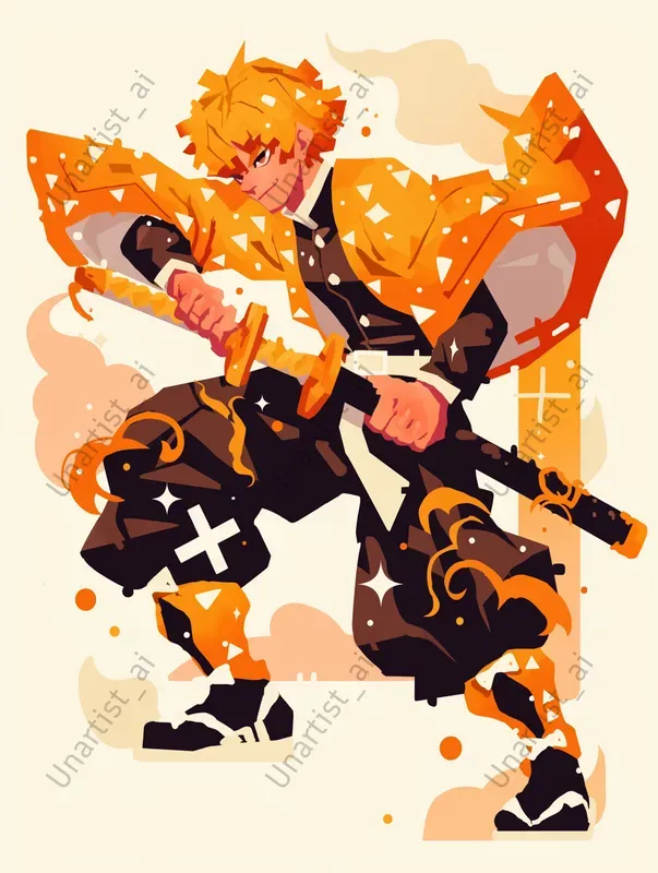 Flat Design Demon Slayer Characters Midjourney Prompt | PromptBase
