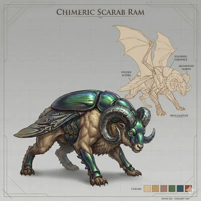 Chimeric Digital Concept Art Sheets Gemini Image Prompt | PromptBase