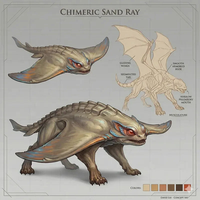 Chimeric Digital Concept Art Sheets Gemini Image Prompt | PromptBase