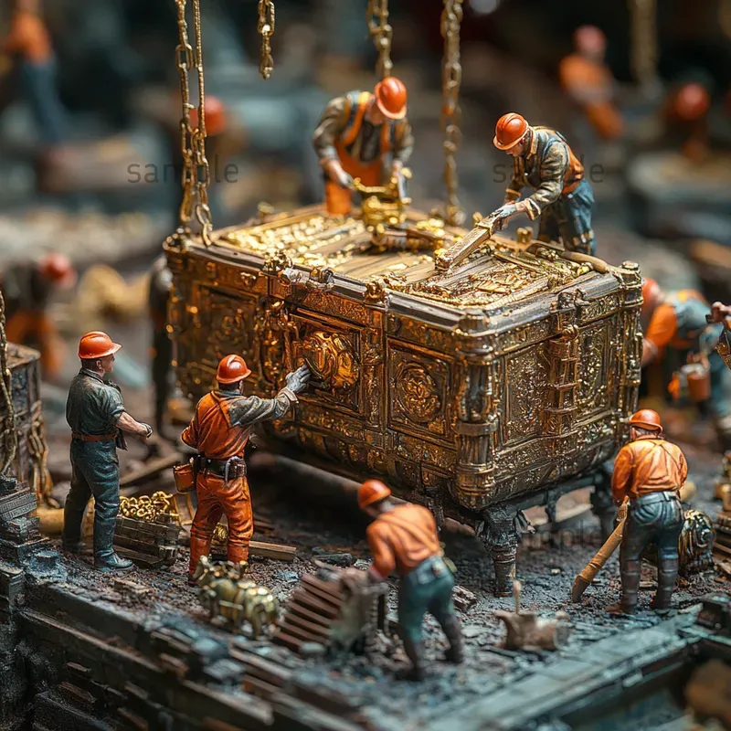 Miniature Workers Crafting Giant Worlds Midjourney Prompt | PromptBase