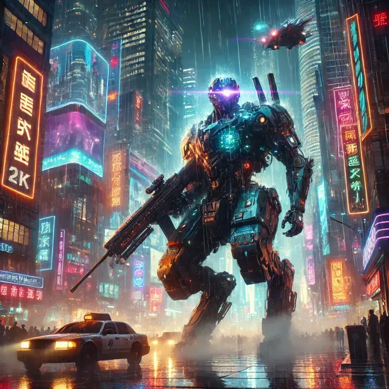 Custom War Mechs In Neon Cyberpunk Cities DALL·E Prompt | PromptBase