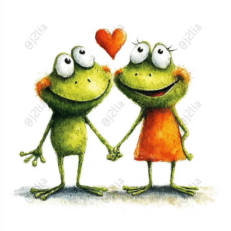 Valentine Frog Couples Clipart Midjourney Prompt | PromptBase