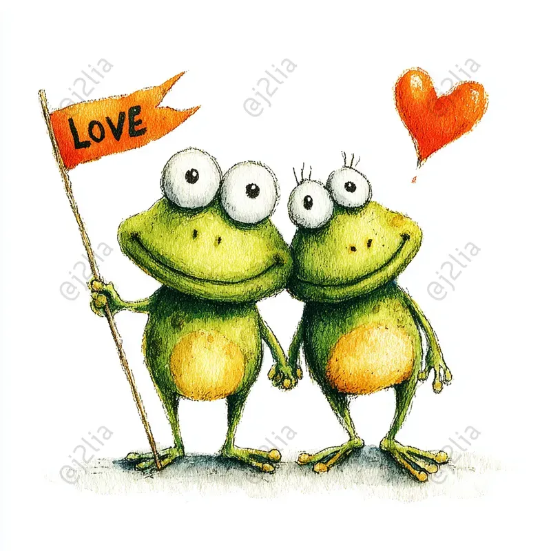 Valentine Frog Couples Clipart Midjourney Prompt | PromptBase