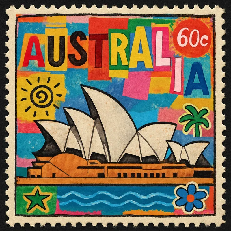 Pop Art Collage Postage Stamps ChatGPT Image Prompt | PromptBase