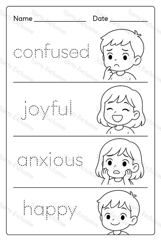 Feelings Trace Color Worksheets ChatGPT Image Prompt | PromptBase