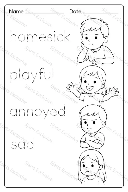 Feelings Trace Color Worksheets ChatGPT Image Prompt | PromptBase