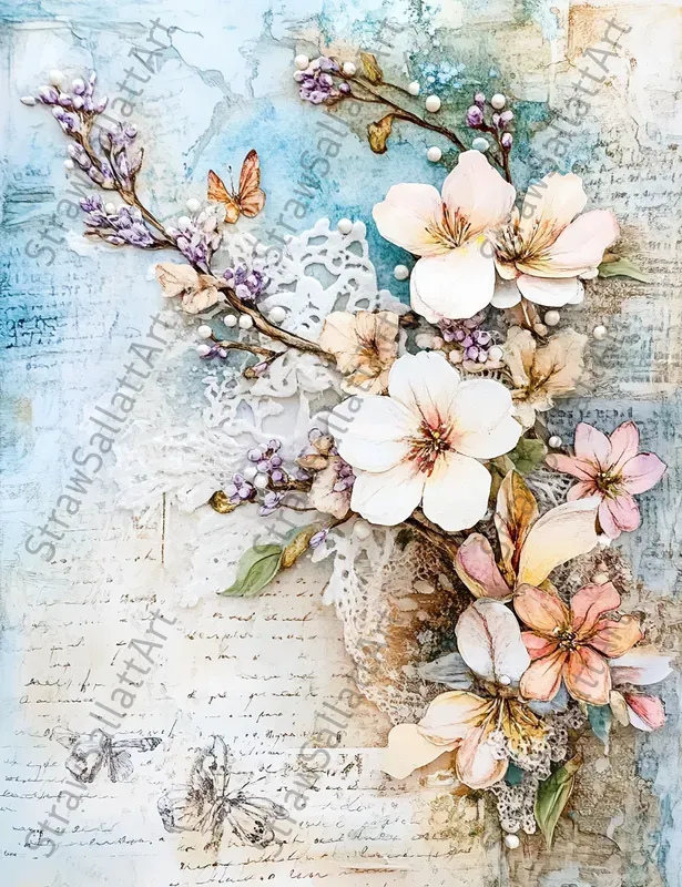Blooming Spring Junk Journal Pages Midjourney Prompt | PromptBase