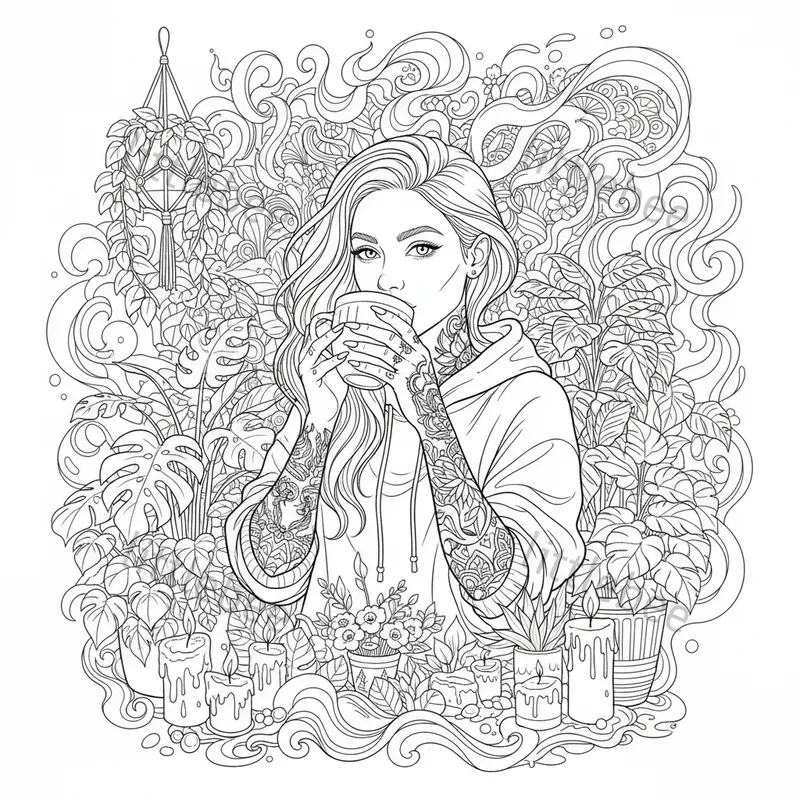 Tattoo Art Coloring Pages For Adults Gemini Image Prompt | PromptBase