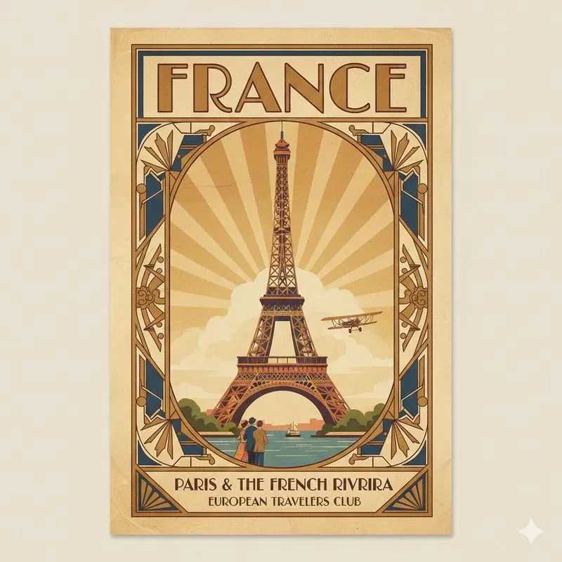 Art Deco Vintage Travel Posters Gemini Image Prompt | PromptBase