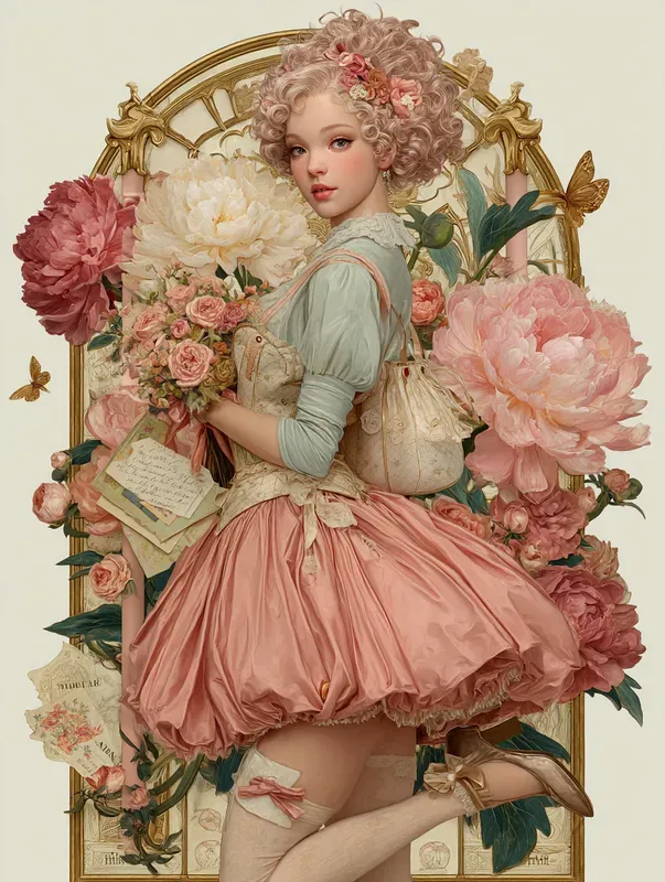 Rococo Doll Portrait Arch Posters Midjourney Prompt | PromptBase