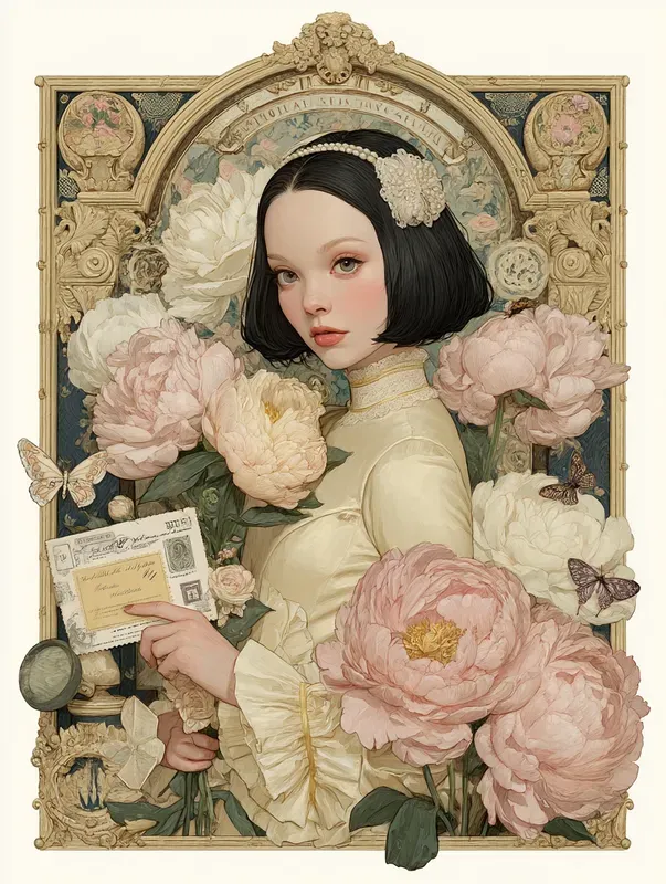 Rococo Doll Portrait Arch Posters Midjourney Prompt | PromptBase