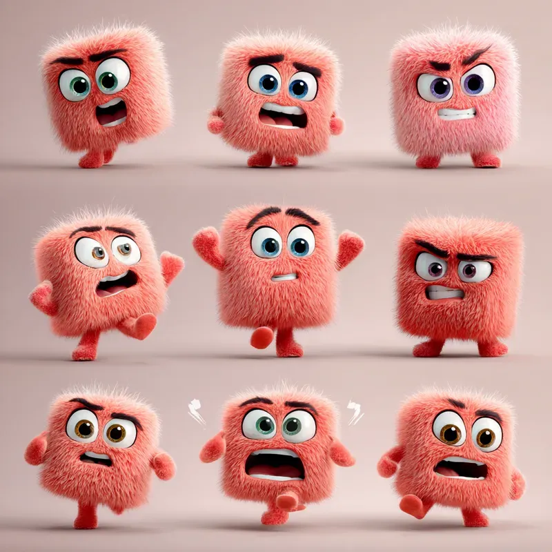 Pixar Character Emotion Sheets Midjourney Prompt | PromptBase