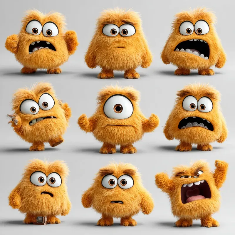 Pixar Character Emotion Sheets Midjourney Prompt | PromptBase