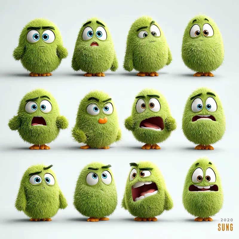 Pixar Character Emotion Sheets Midjourney Prompt | PromptBase