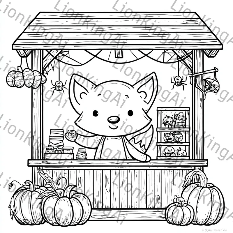 Halloween Market Stall Coloring Pages Midjourney Prompt | PromptBase