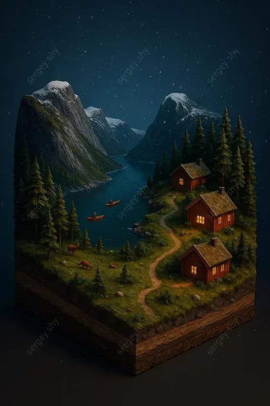 Night Diorama Posters Realistic 3D Mini ChatGPT Image Prompt | PromptBase