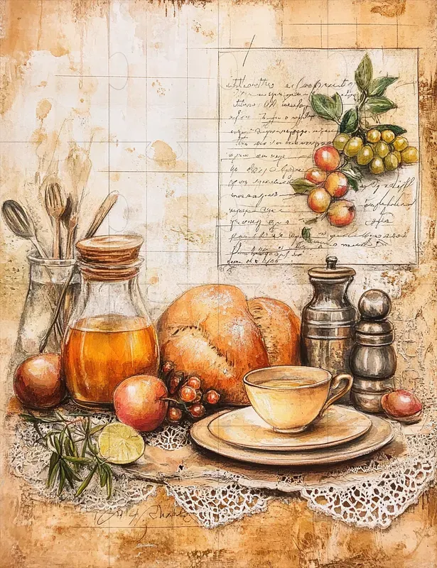 Vintage Culinary Junk Journal Pages Midjourney Prompt | PromptBase