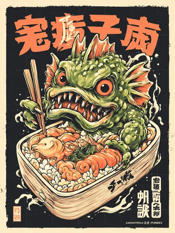 Japan Kaiju Food Posters Midjourney Prompt | PromptBase
