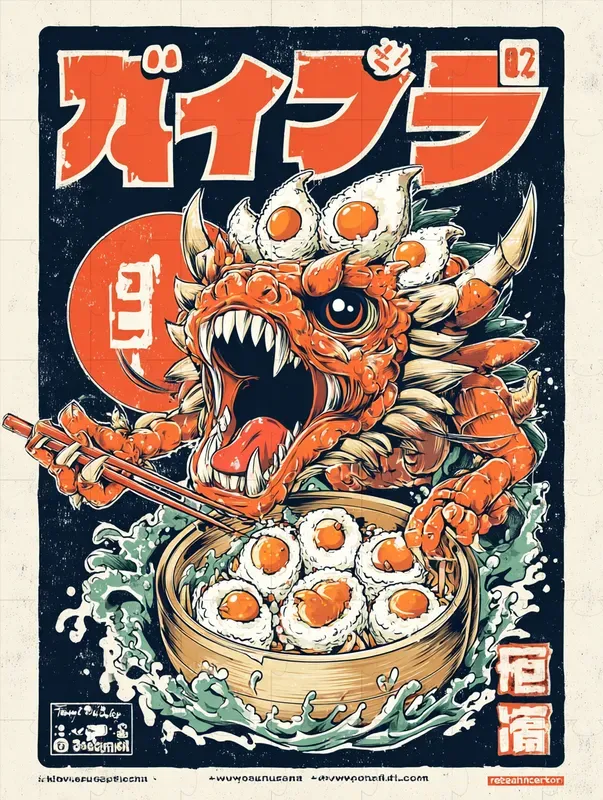 Japan Kaiju Food Posters Midjourney Prompt | PromptBase