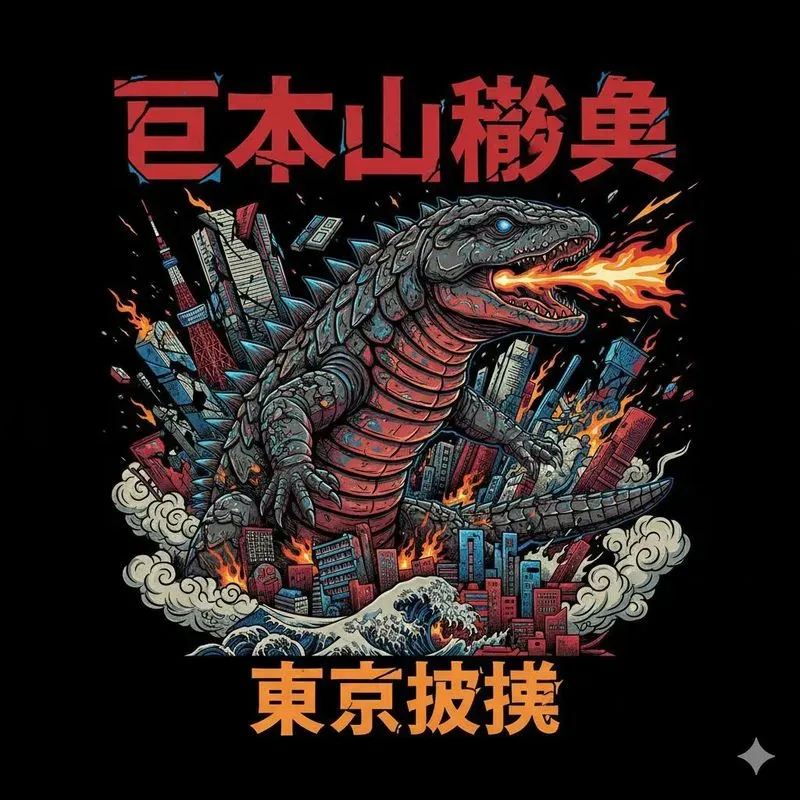 Japanese Kaiju Anime Manga Tshirts Gemini Image Prompt | PromptBase