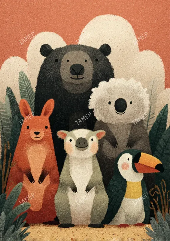 Playful Cartoon Animals In Nature Scenes Midjourney Prompt | PromptBase