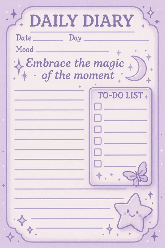 Super Cute Kawaii Daily Diary Pages ChatGPT Image Prompt | PromptBase