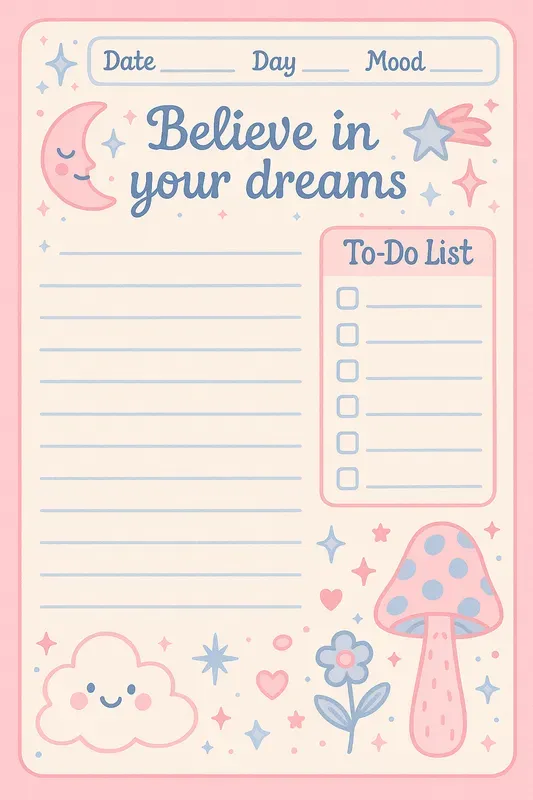 Super Cute Kawaii Daily Diary Pages ChatGPT Image Prompt | PromptBase