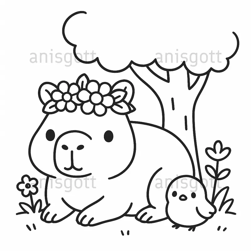 Capybara Adventures Spring Coloring Pages ChatGPT Image Prompt | PromptBase