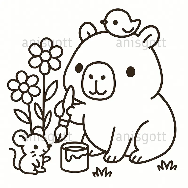 Capybara Adventures Spring Coloring Pages ChatGPT Image Prompt | PromptBase