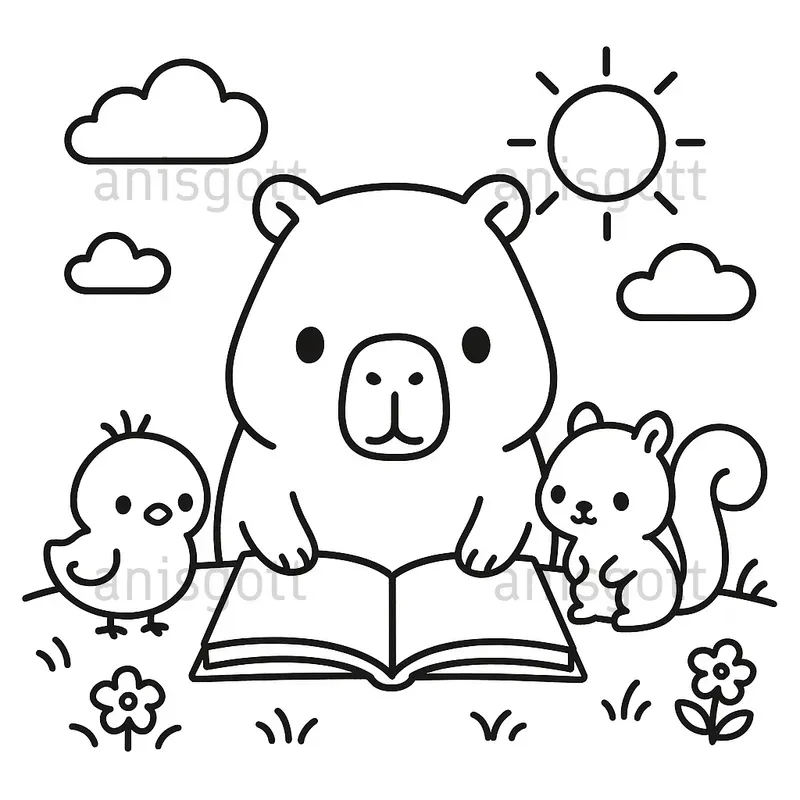 Capybara Adventures Spring Coloring Pages ChatGPT Image Prompt | PromptBase