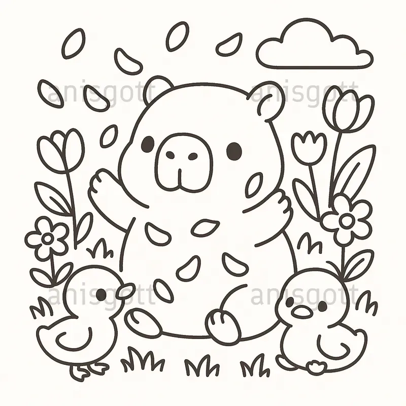 Capybara Adventures Spring Coloring Pages ChatGPT Image Prompt | PromptBase