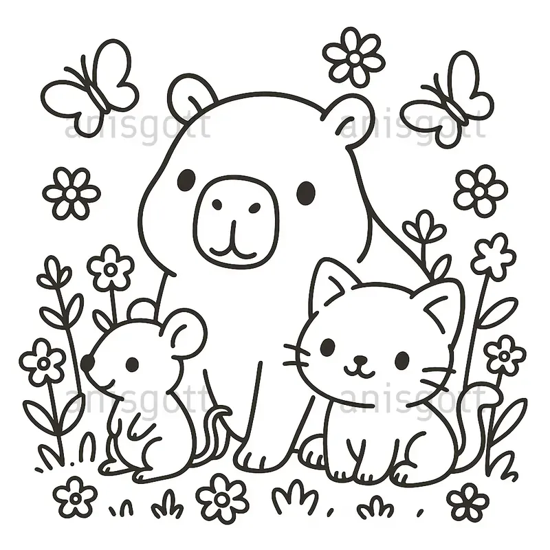 Capybara Adventures Spring Coloring Pages ChatGPT Image Prompt | PromptBase