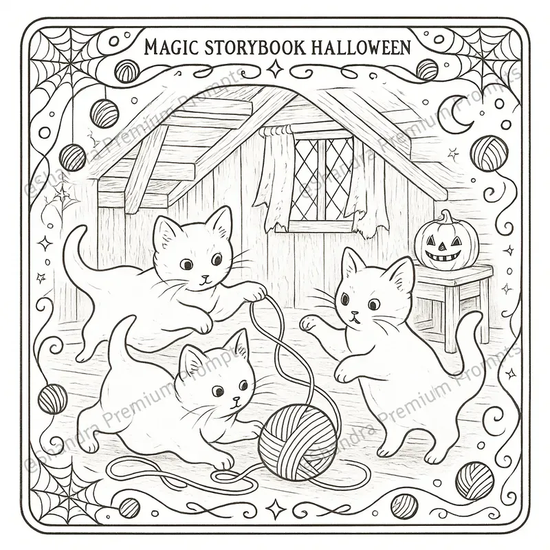 Magic Storybook Halloween Coloring Pages ChatGPT Image Prompt | PromptBase