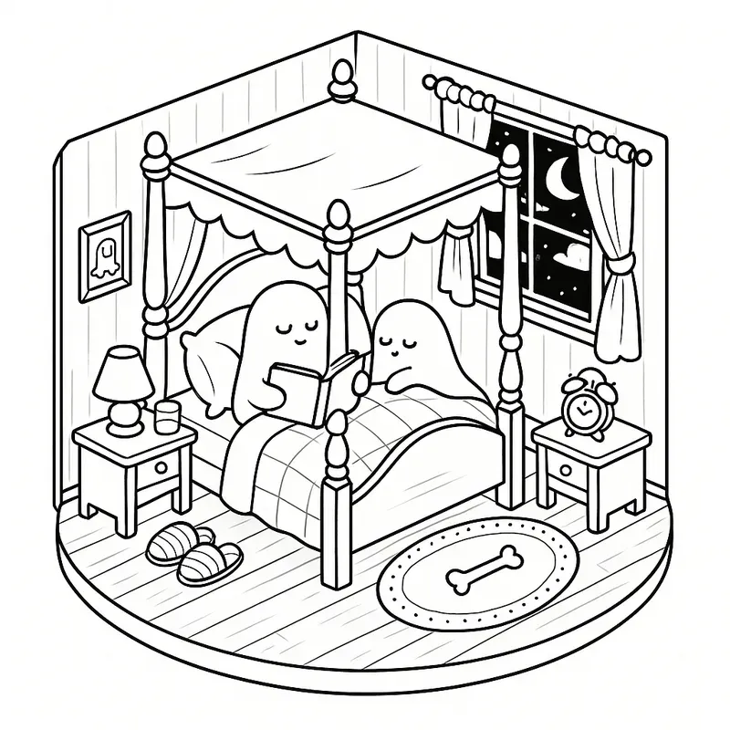 Spooky Ghost Room Corner Coloring Pages ChatGPT Image Prompt | PromptBase