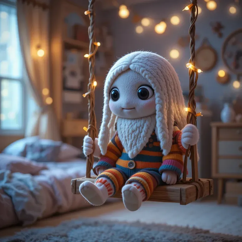 Whimsical Plush Toys On Swing Cozy Room ChatGPT Image Prompt | PromptBase