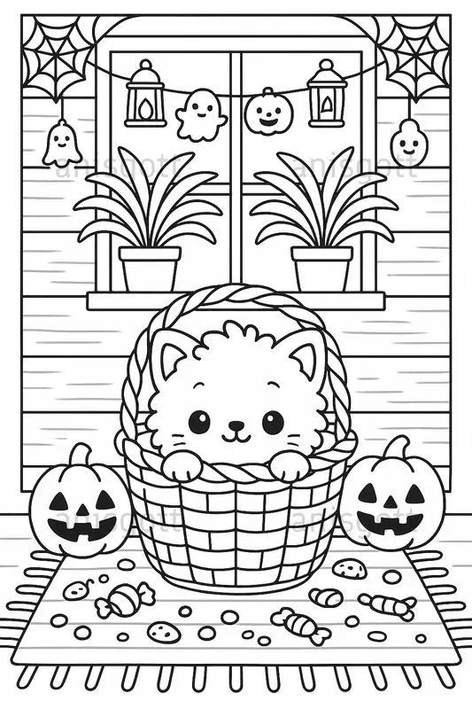 Cozy Spooky Cats Halloween Coloring Pages ChatGPT Image Prompt | PromptBase