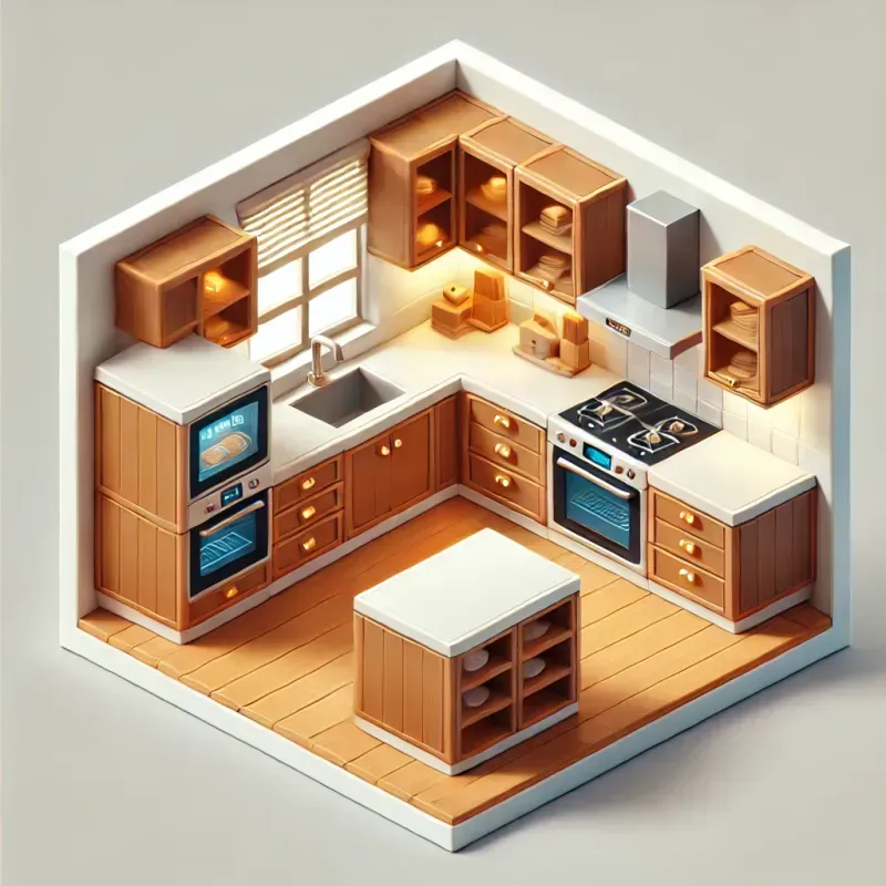 Isometric Modern Kitchen 3D Game Art DALL·E Prompt | PromptBase