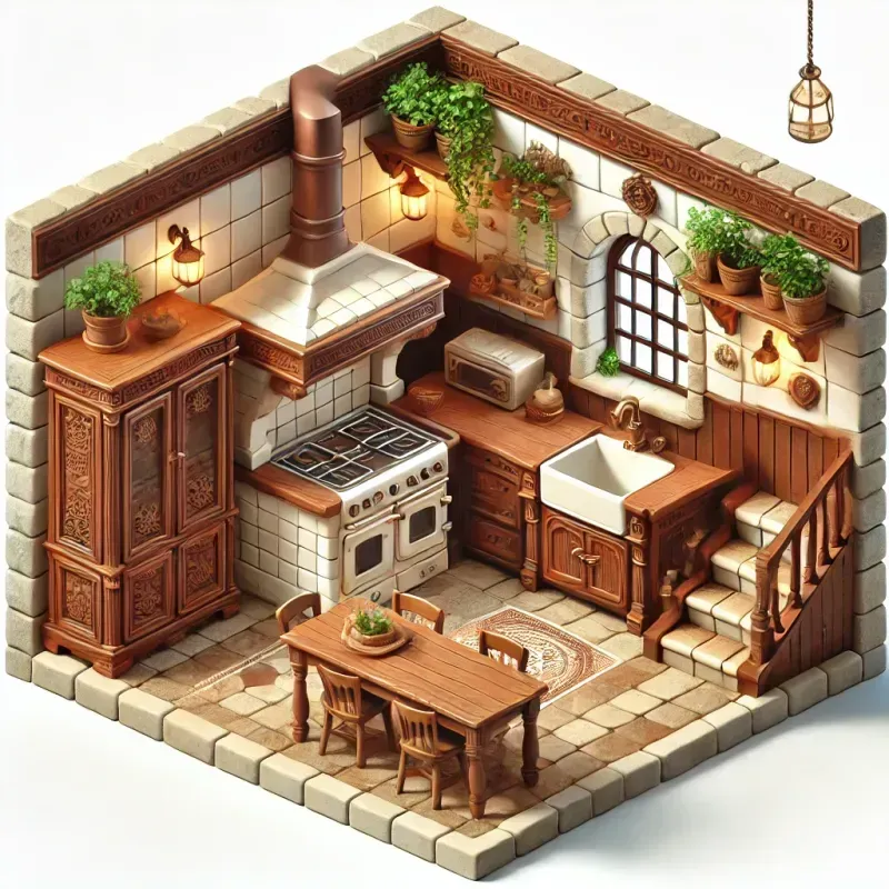 Isometric Modern Kitchen 3D Game Art DALL·E Prompt | PromptBase