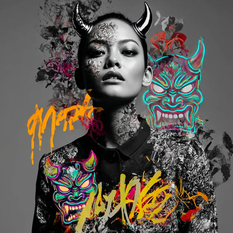 Neojapan Overlay Portraits Midjourney Prompt | PromptBase