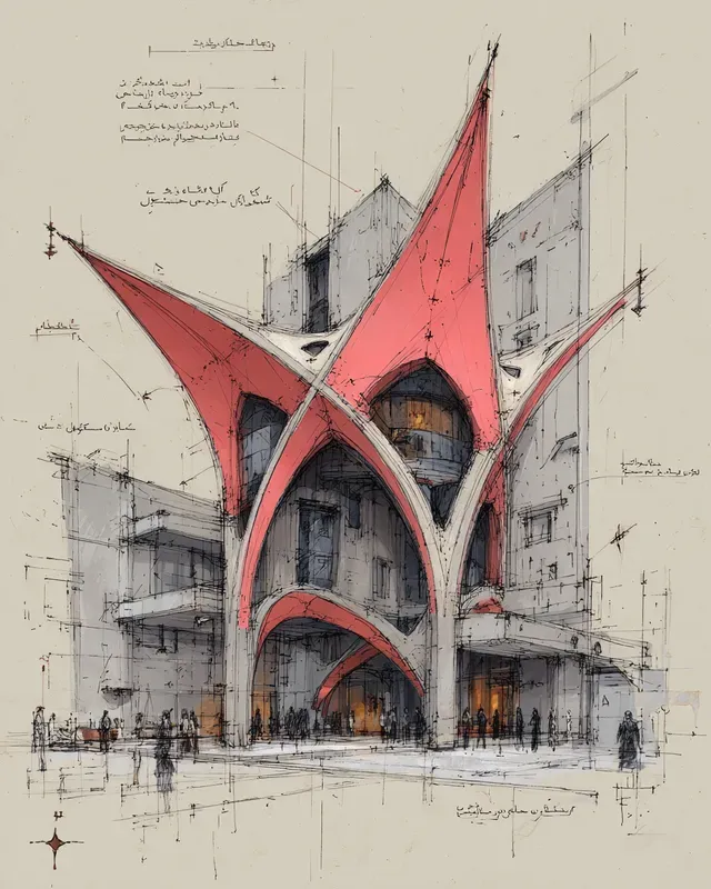 Calligraphy Architecture Sketches Midjourney Prompt | PromptBase