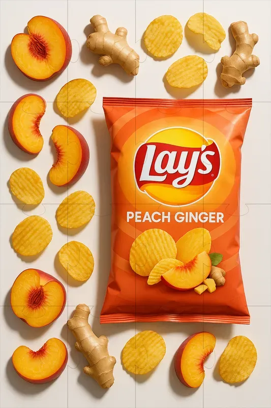 Top View Photoshoot Of New Lays Flavors ChatGPT Image Prompt | PromptBase