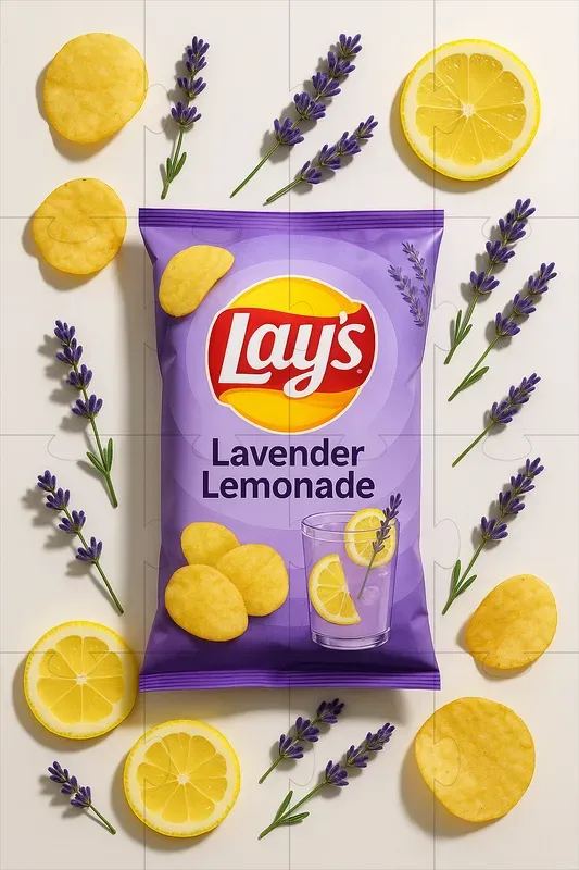 Top View Photoshoot Of New Lays Flavors ChatGPT Image Prompt | PromptBase