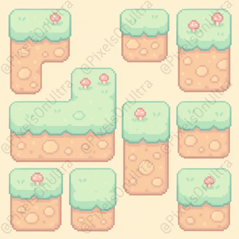 2D Game Kawaii Platformer Ground Tiles ChatGPT Image Prompt | PromptBase