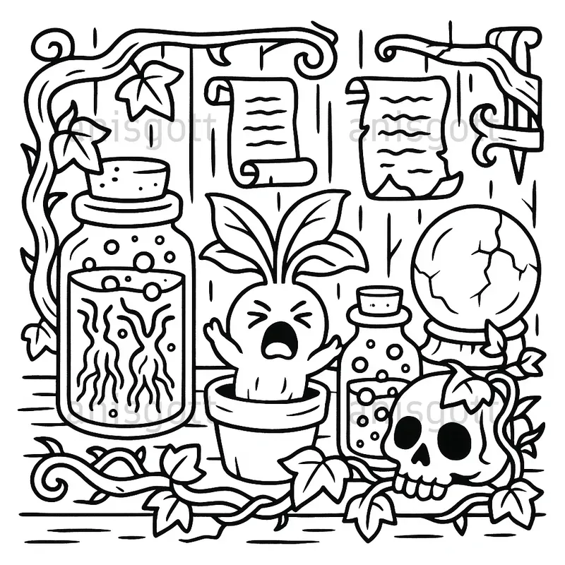 Spooky Botanical Cottage Coloring Pages ChatGPT Image Prompt | PromptBase
